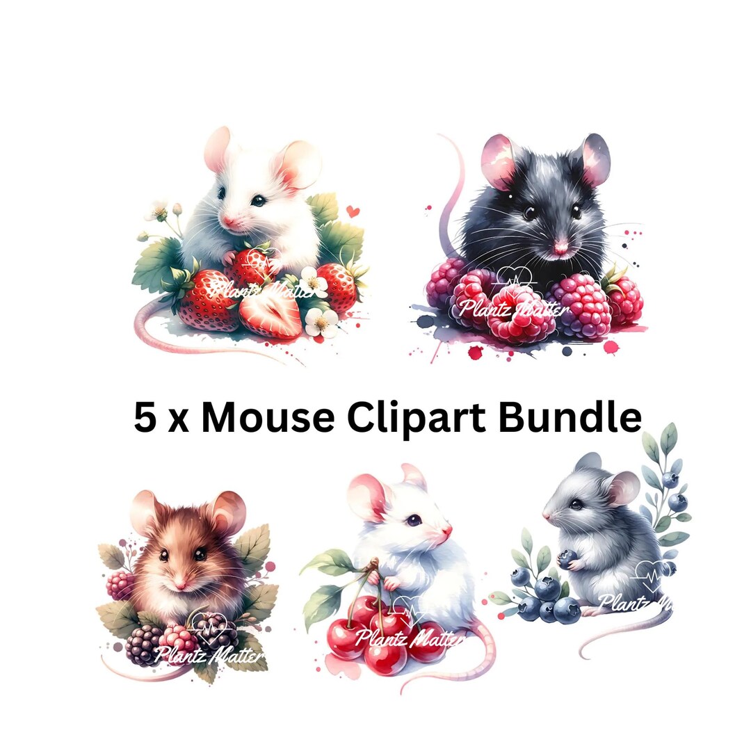 5x Mouse Clipart Mouse PNG Bundle Watercolour Transparent Background ...