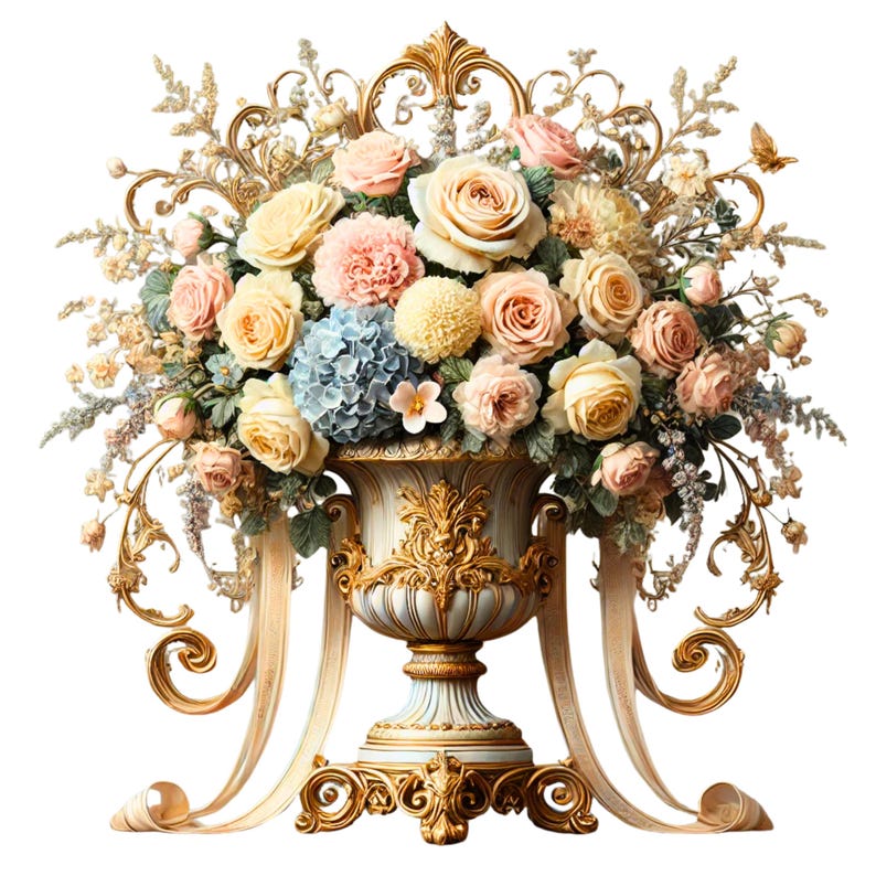 Rococo Revival Flower Bouquet Transparent Background PNG for Clipart ...