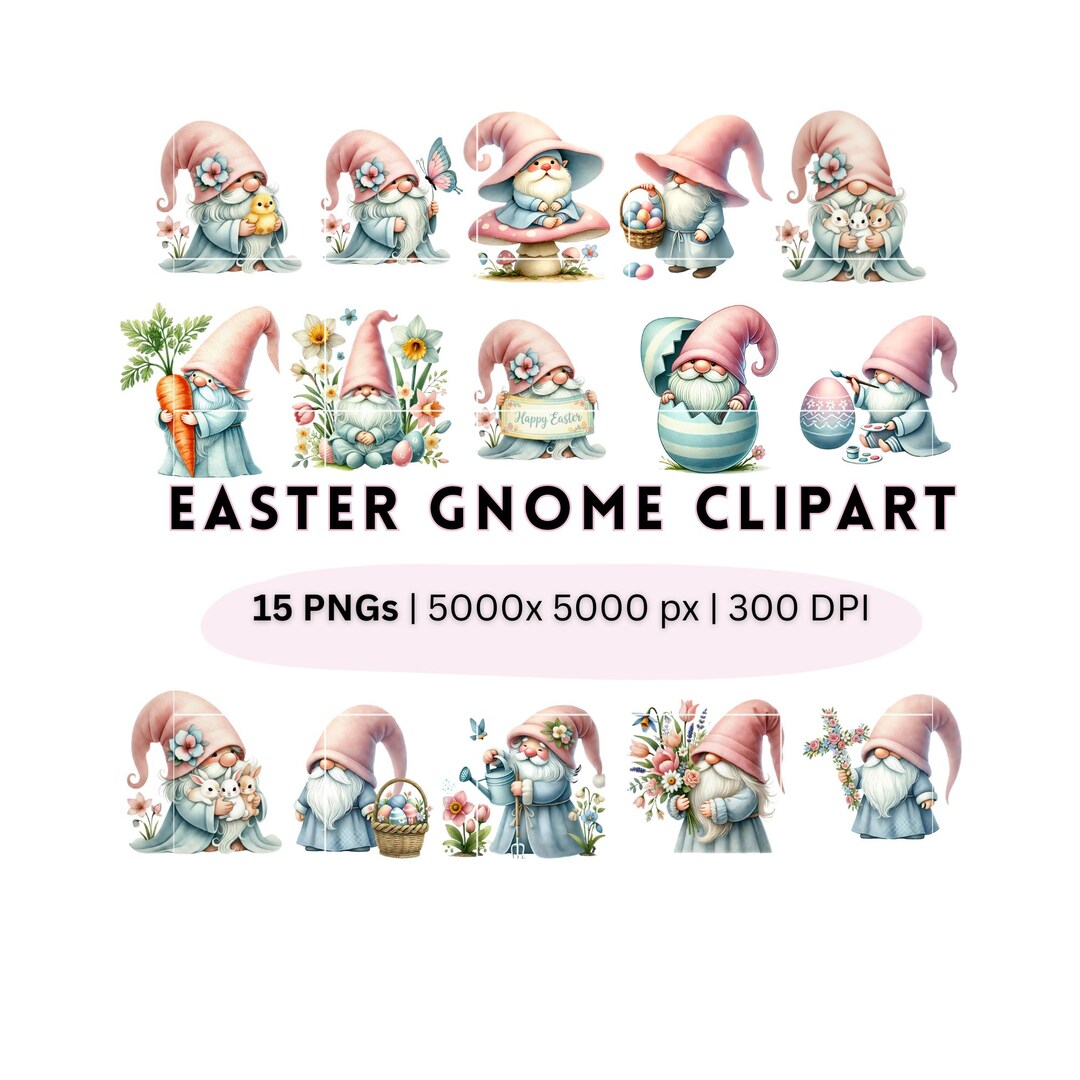 Spring Gnome, Easter Clipart PNG Bundle, Instant Digital Download - Etsy