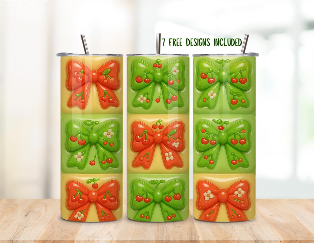 Bow Tumbler Wrap PNG 20oz Sublimation Design 3D Puff Inflatable Look ...