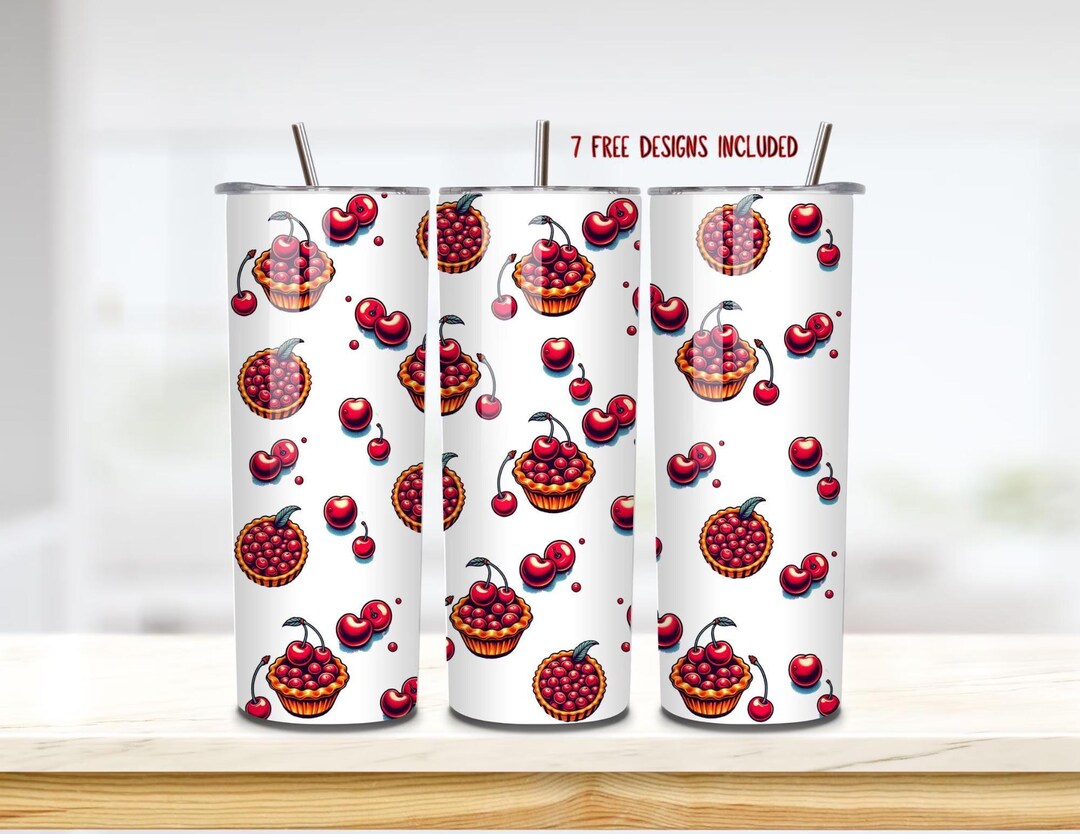 Cherry Tumbler Wrap 20oz Sublimation Design PNG Straight Retro Cherry ...