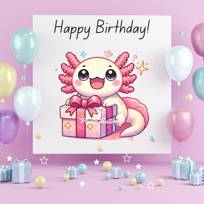 5x Cute Axolotl Birthday PNG Axolotl Clipart Kawaii Clipart Bundle ...