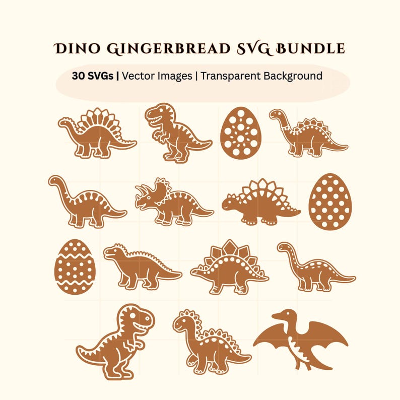 Fun Dinosaur Gingerbread SVG Bundle, Tyrannosaurus Christmas Cookie ...