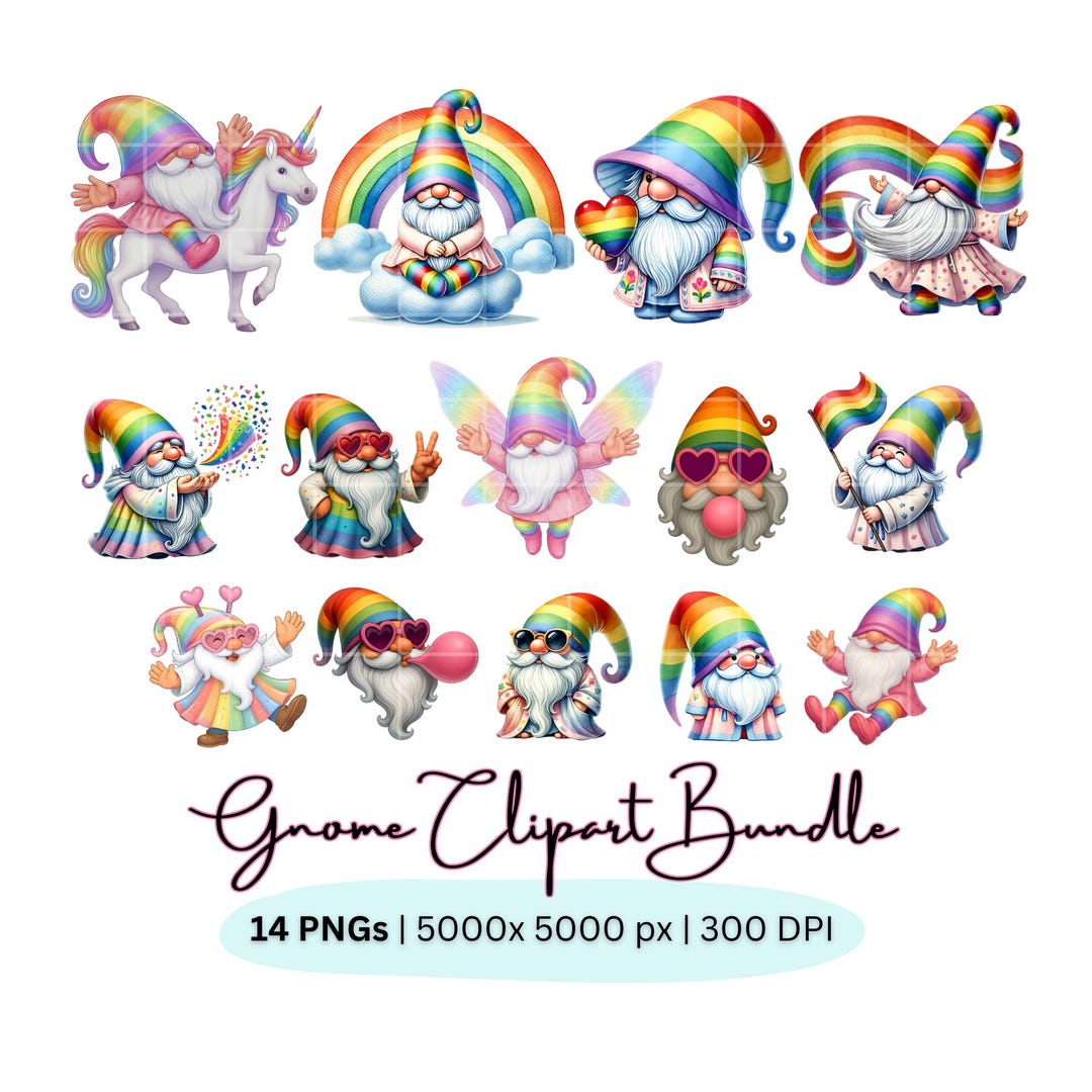 Gnome Clipart Bundle, Rainbow PNG Set, Instant Digital Download - Etsy