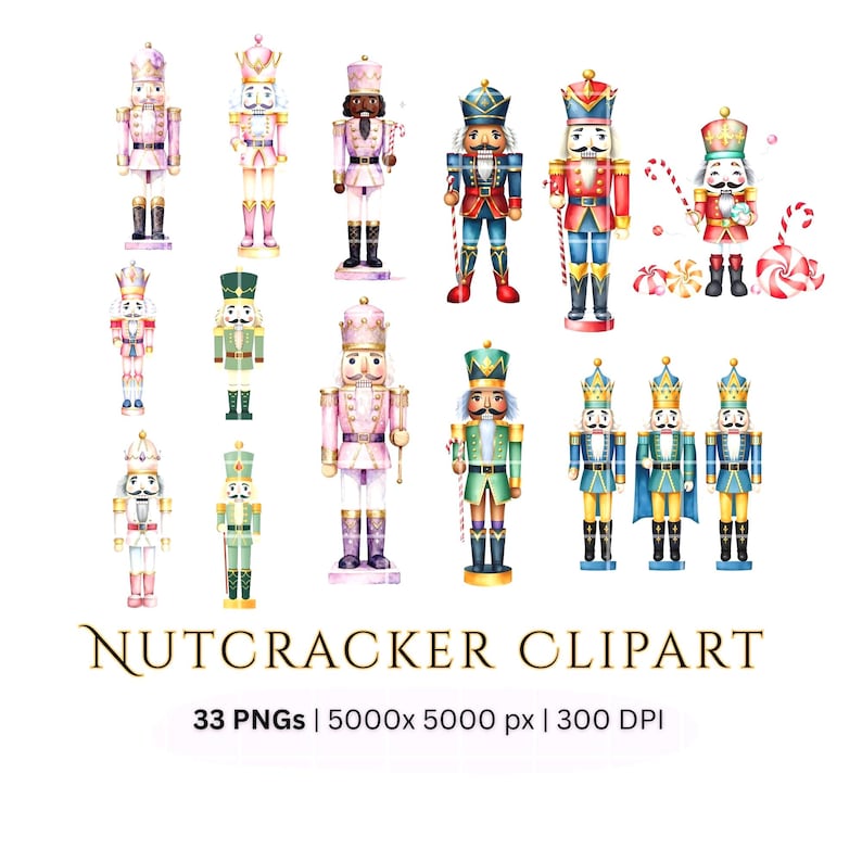 Watercolor Nutcracker Clipart Bundle, Colorful Pastel Christmas PNG Set ...