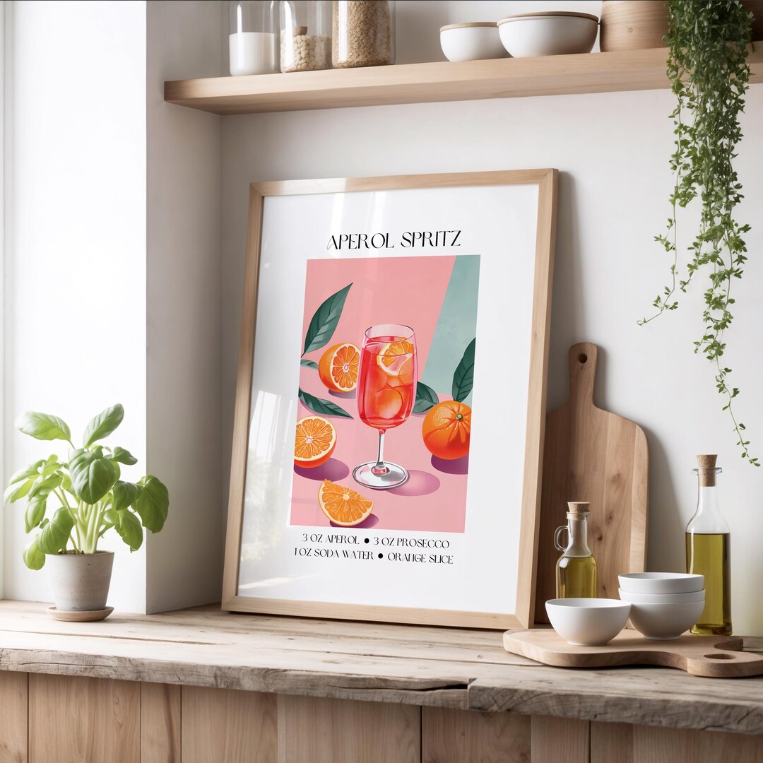 Aperol Spritz Print, Cocktail Recipe Art, Trendy Bar Cart Art, Preppy ...