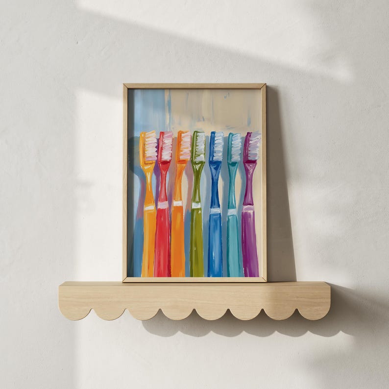 Quirky Toothbrush Art Print: Colorful Pediatric Dentist Office Decor ...
