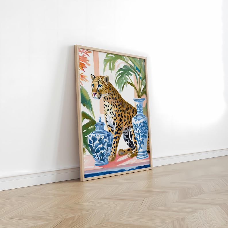 Chinoiserie Wall Art, Chinoiserie Leopard, Toile Art Print Blue ...