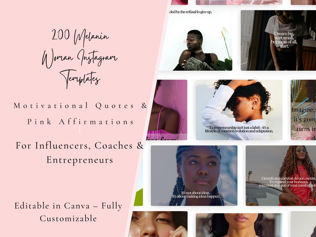 200 Melanin Woman Instagram Posts Canva Templates | Motivational ...