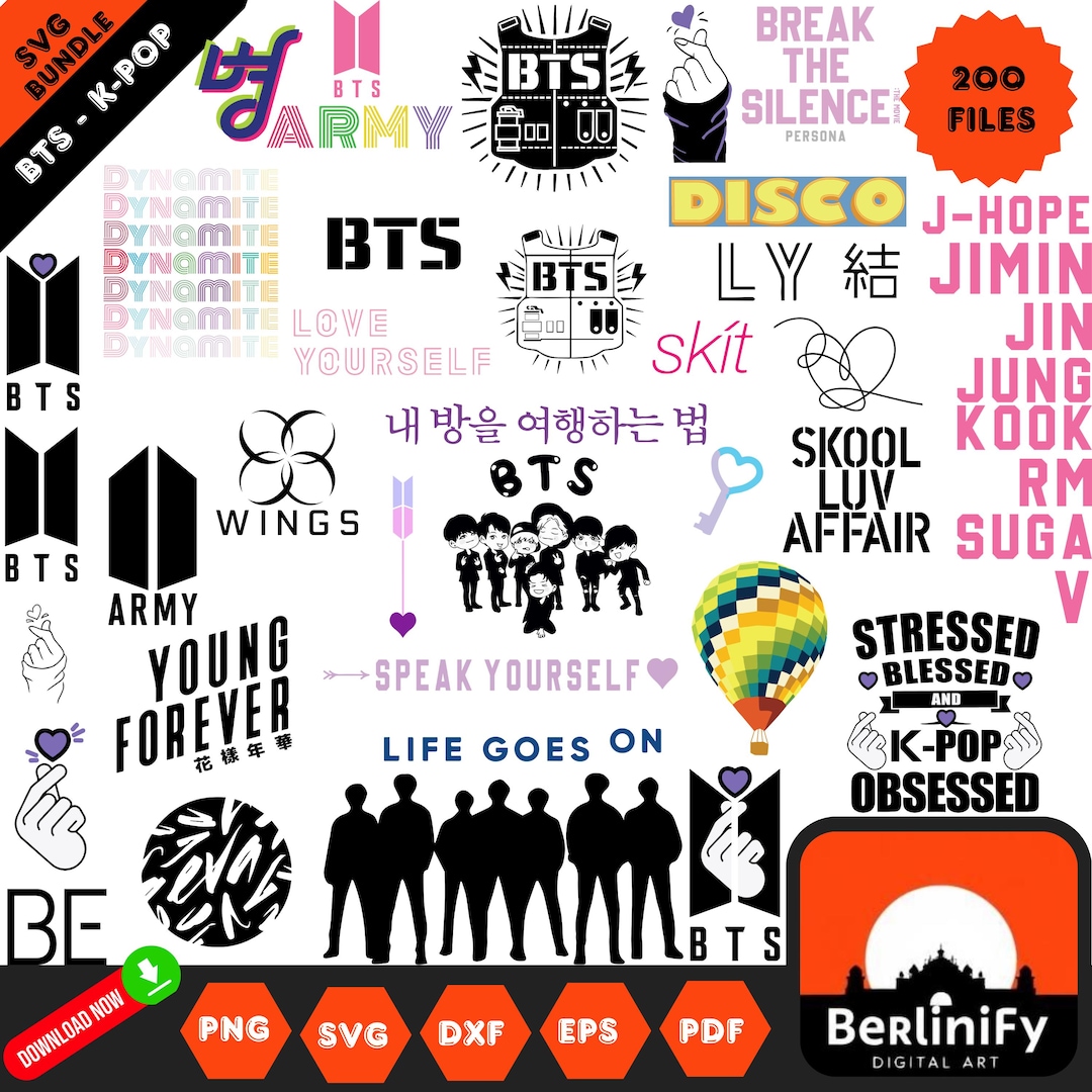 BTS Svg & Png Bundle, Kpop Png Svg Clipart, BTS Army Sticker, Jungkook ...