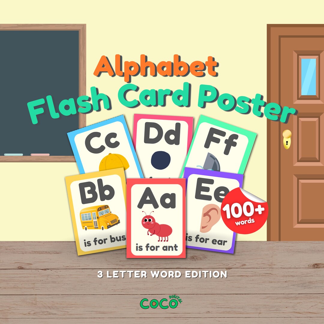 100+ Words Alphabet Flash Cards Classroom Poster Bulletin for Preschool ...