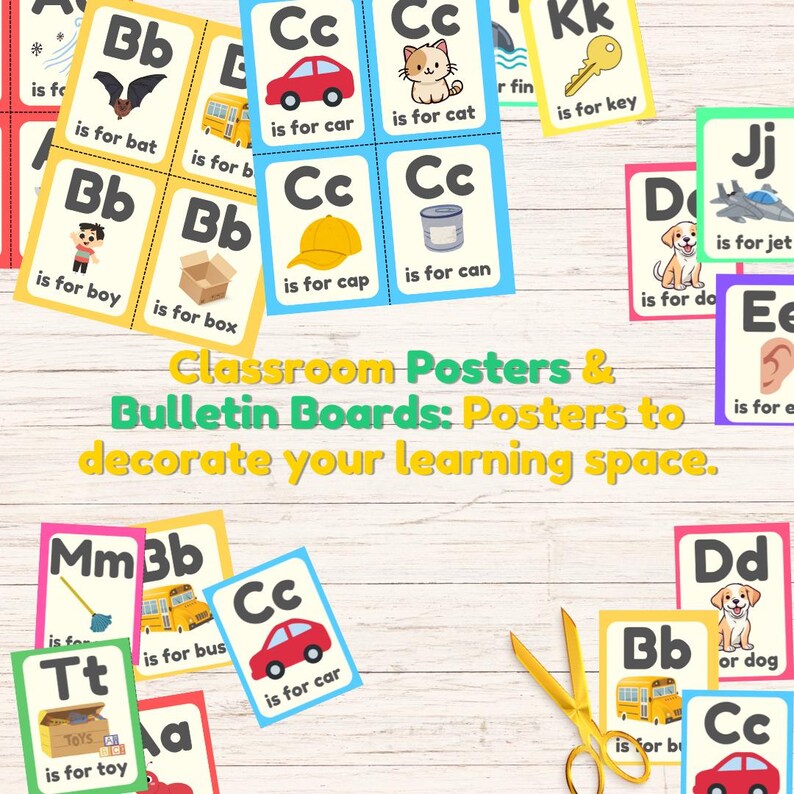 100+ Words Alphabet Flash Cards Classroom Poster Bulletin for Preschool ...