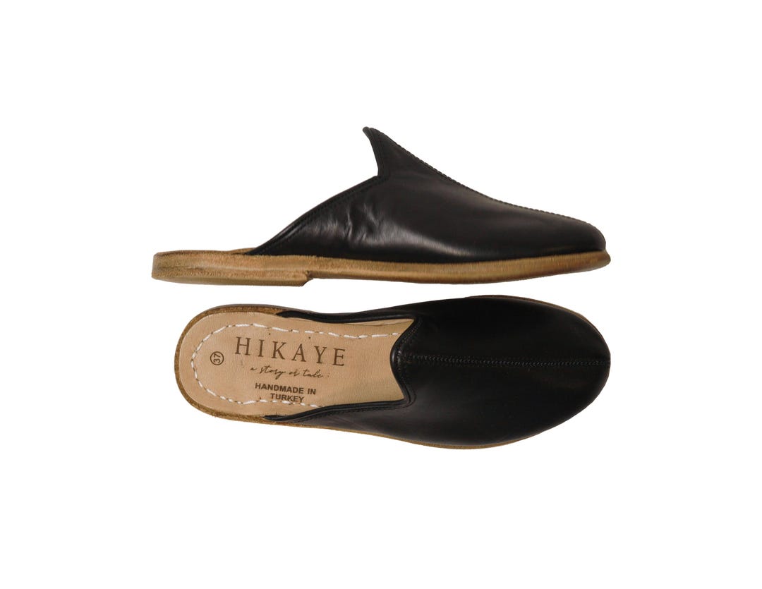 Handmade Leather Mules Black 100% Genuine Leather, Stitched, Barefoot ...
