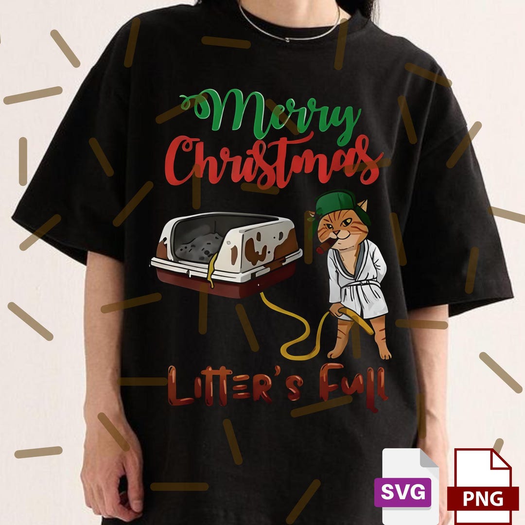 Merry Christmas Litter's Full Png Svg, Funny Cat PNG, Cat Christmas SVG ...