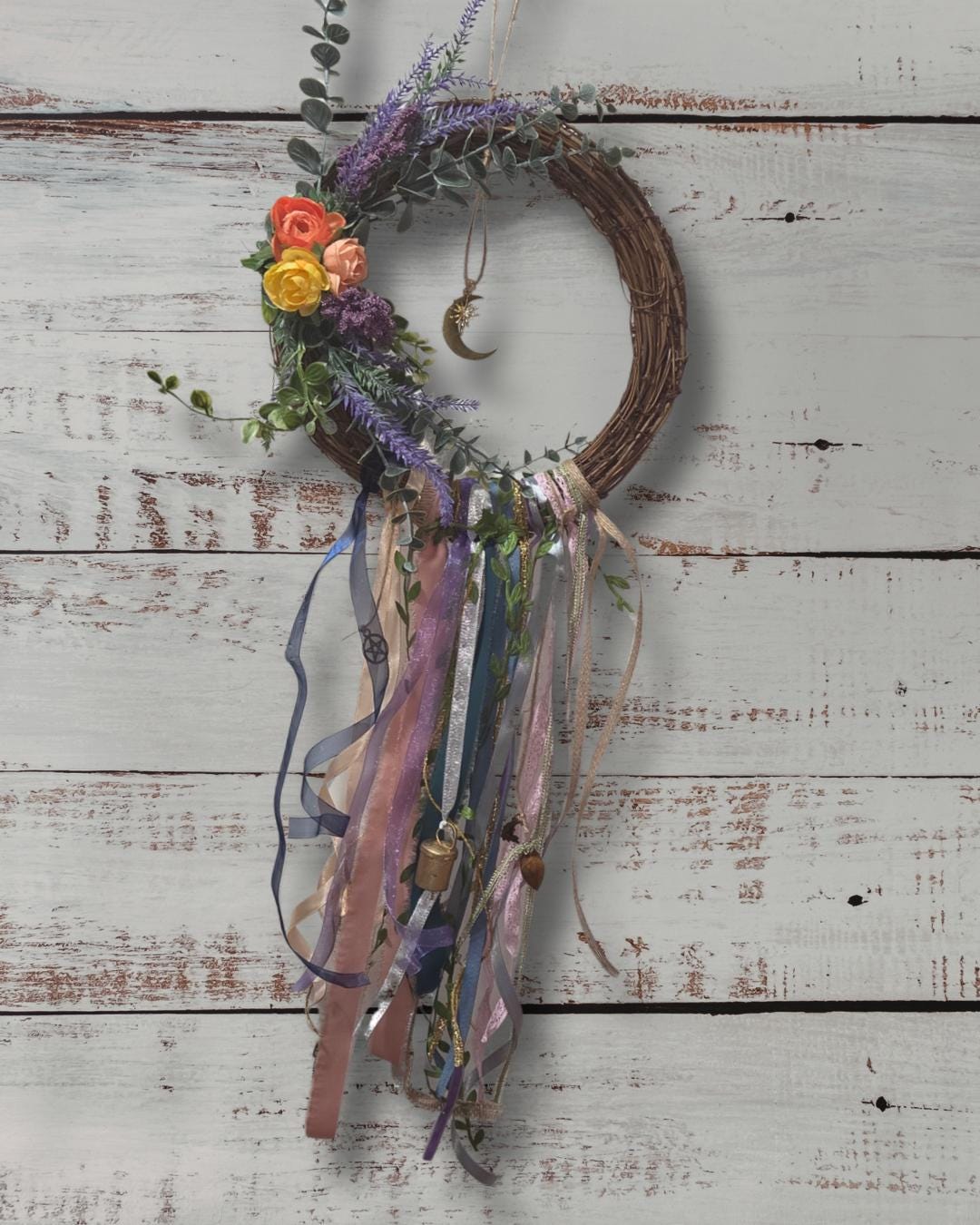 Spring Grapevine Wreath | Beltane Ostara Decor | Witch Bells Door Charm ...