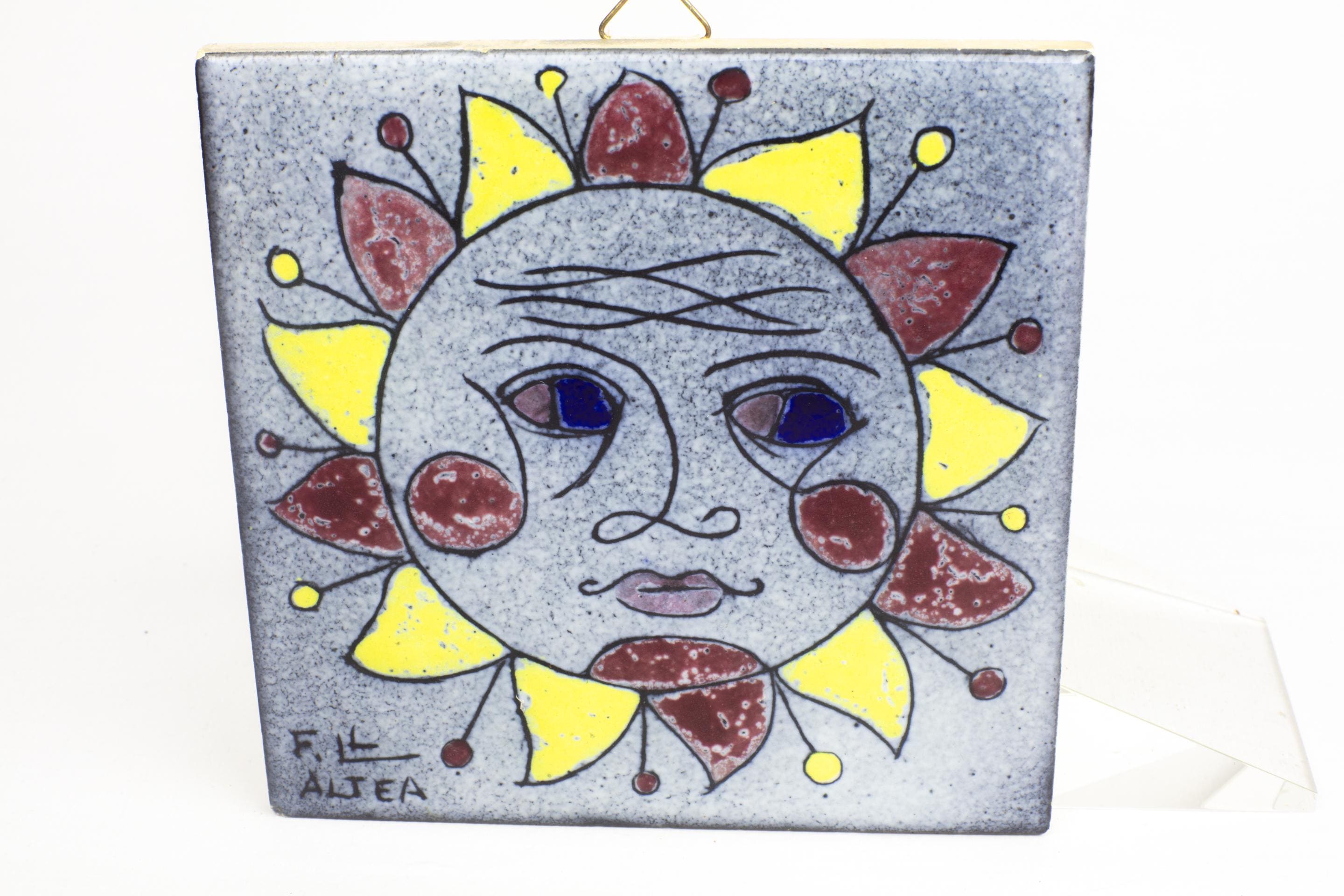 Vintage Spanish Sun Face Ceramic Wall Tile F.L. Altea Hand-painted Mid ...