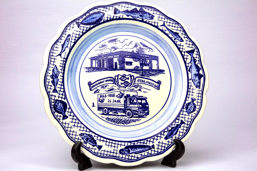Vintage Ceramic Delft Blue Commercialvin Plate Dutch Fish Trade ...