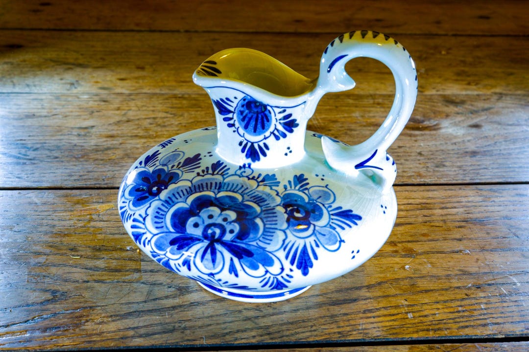 Vintage Delfts Holland Hand-painted Blue and White Pottery Jug Pitcher ...