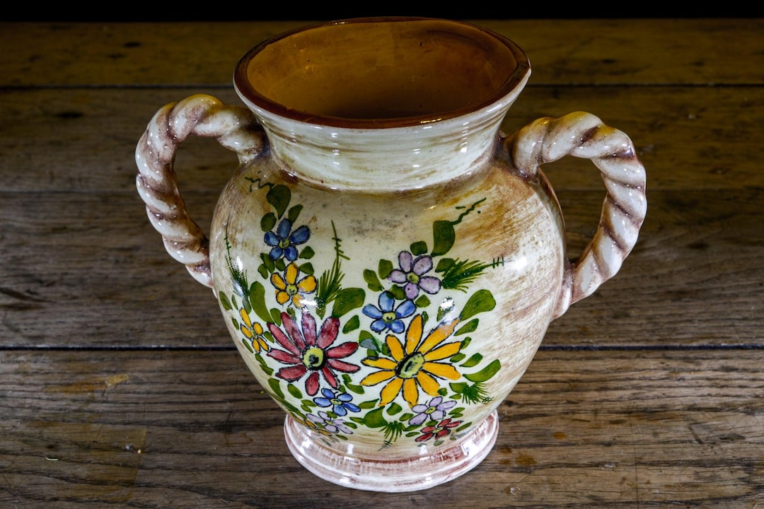 Vintage Ceramic Flower Pot With Hand-painted Floral Design Unique ...