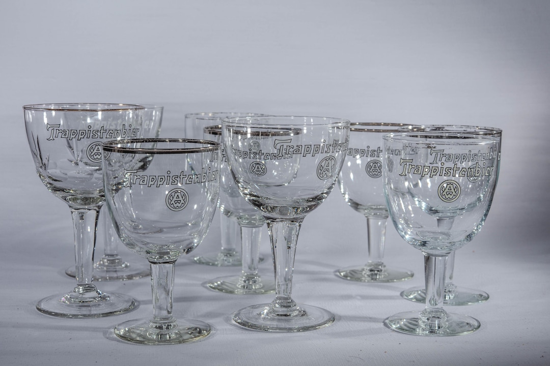 Vintage Trappist Beer Beer Glasses Set of 8 Belgian Chalice Goblets ...