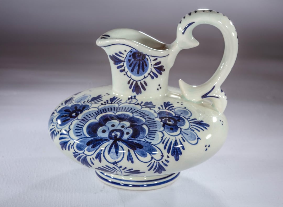 Vintage Delfts Holland Hand-painted Blue and White Pottery Jug Pitcher ...