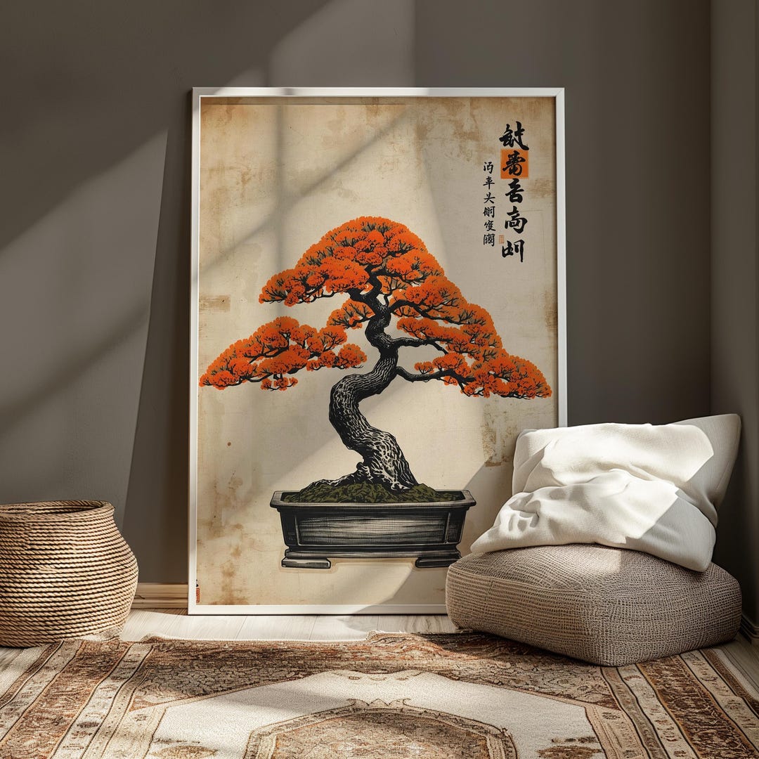 Orange Okinawa Bonsai Tree Print, Japanese Travel Poster (digital ...