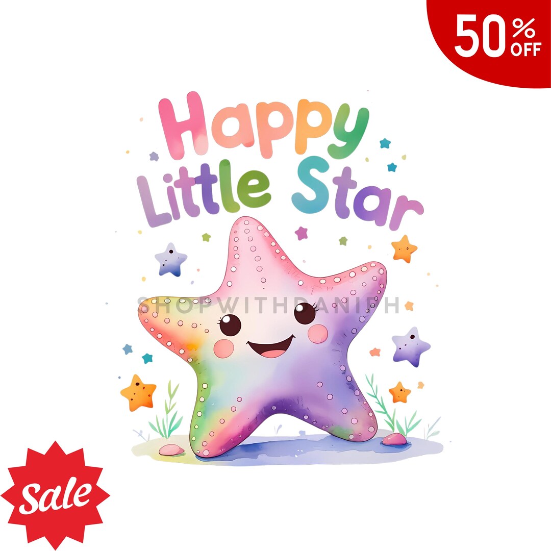 Happy Little Star, Cute Starfish, Baby Shower Clipart, Kawaii Nursery ...