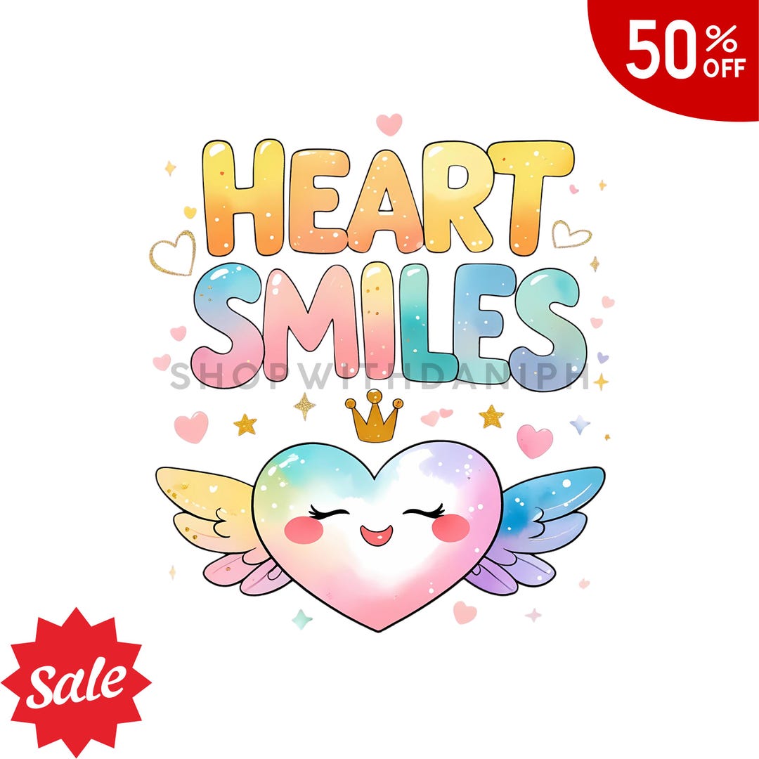 Heart Smiles, Kawaii Clipart for Kids, Pastel Rainbow, Cute Winged ...
