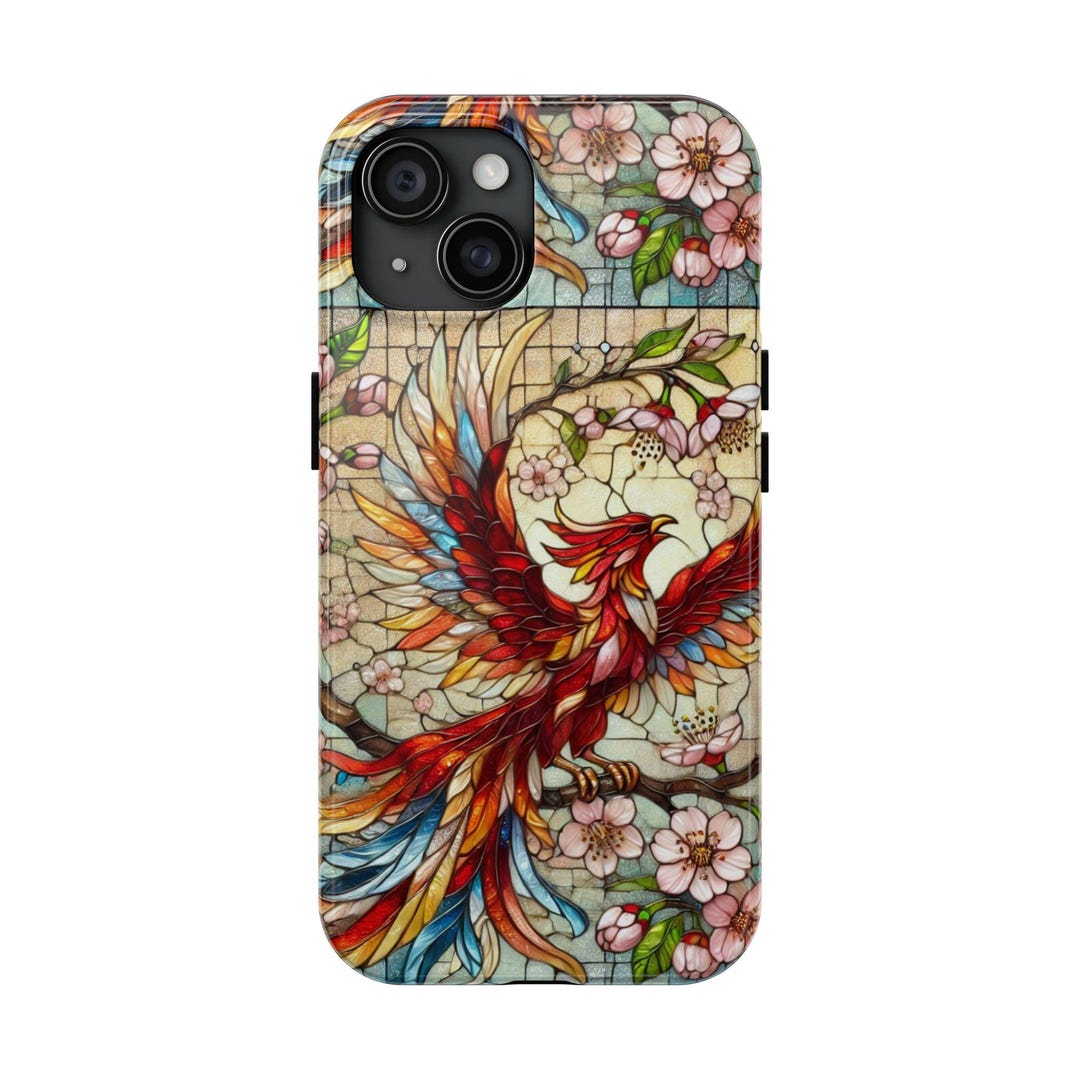 Phoenix Phone Case-stained Glass Art, Cherry Blossom Design, Mythical ...