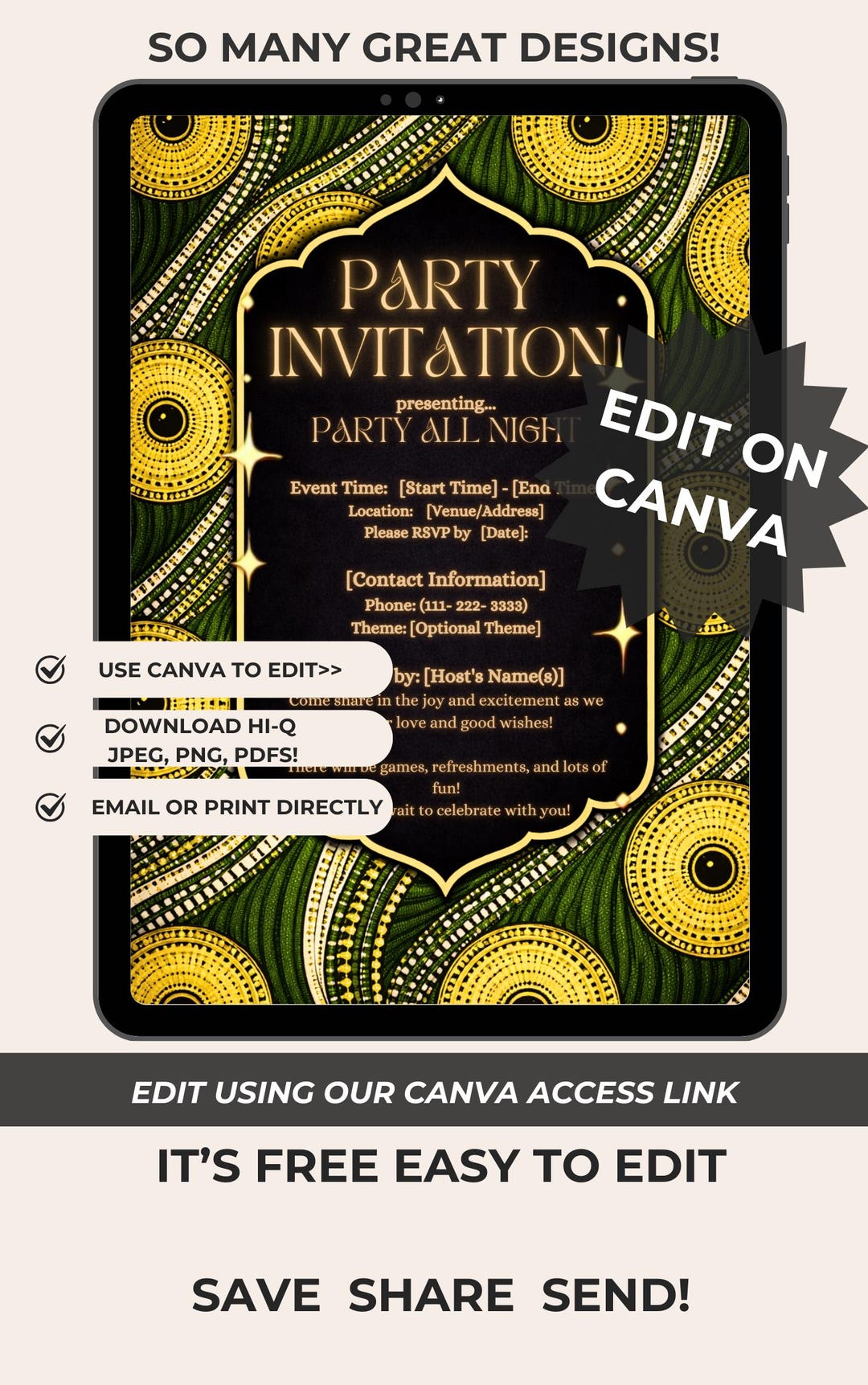 Elegant Kenyan Party Invitation Template Kitenge Fabric Edit and ...