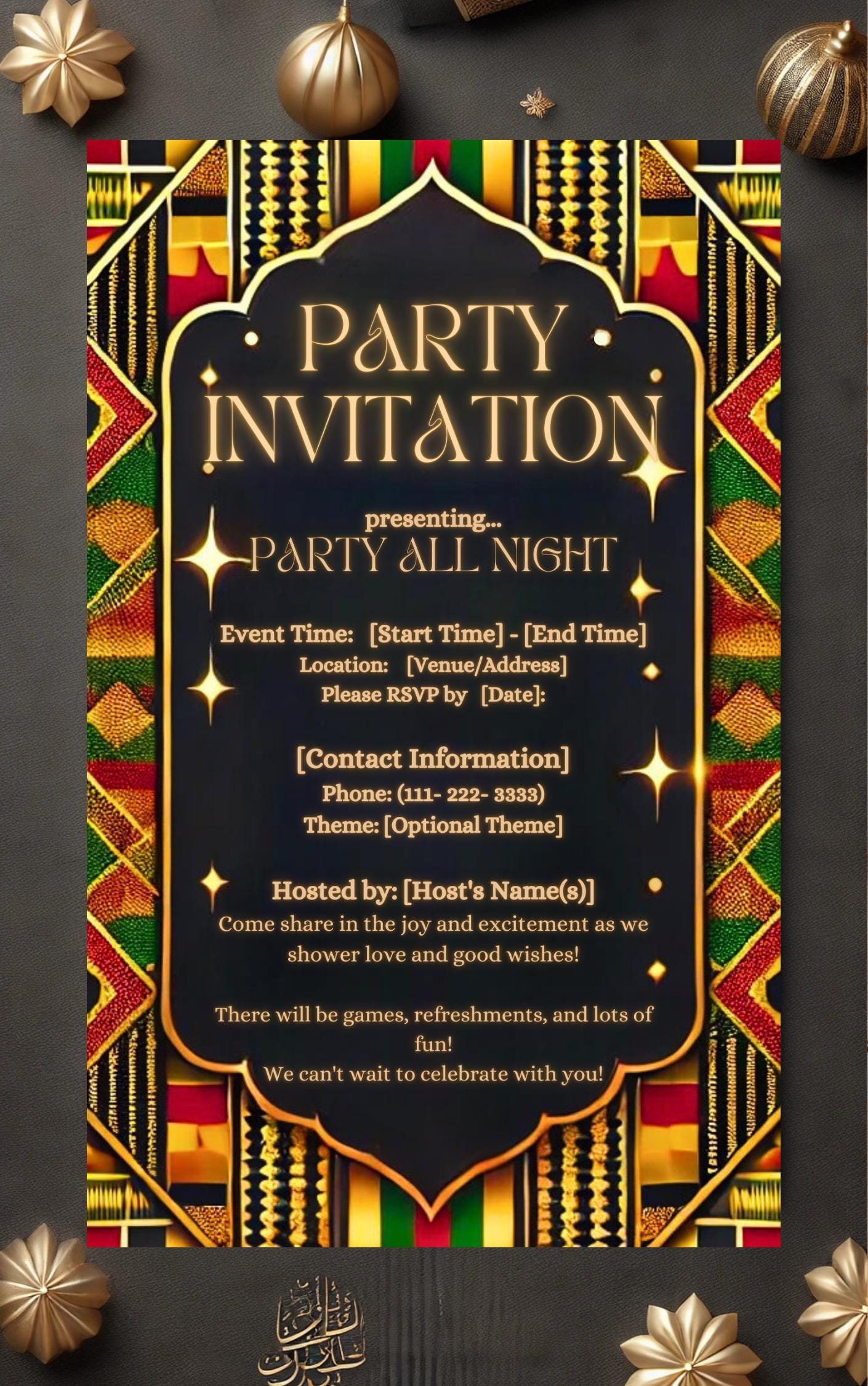 Elegant African Party Invite Template Edit and Customise Ghana Theme ...