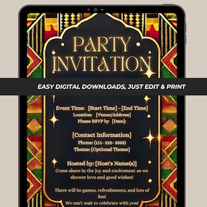 Elegant African Party Invite Template Edit and Customise Ghana Theme ...