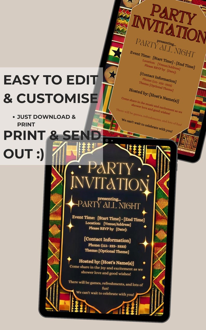 Elegant African Party Invite Template Edit and Customise Ghana Theme ...
