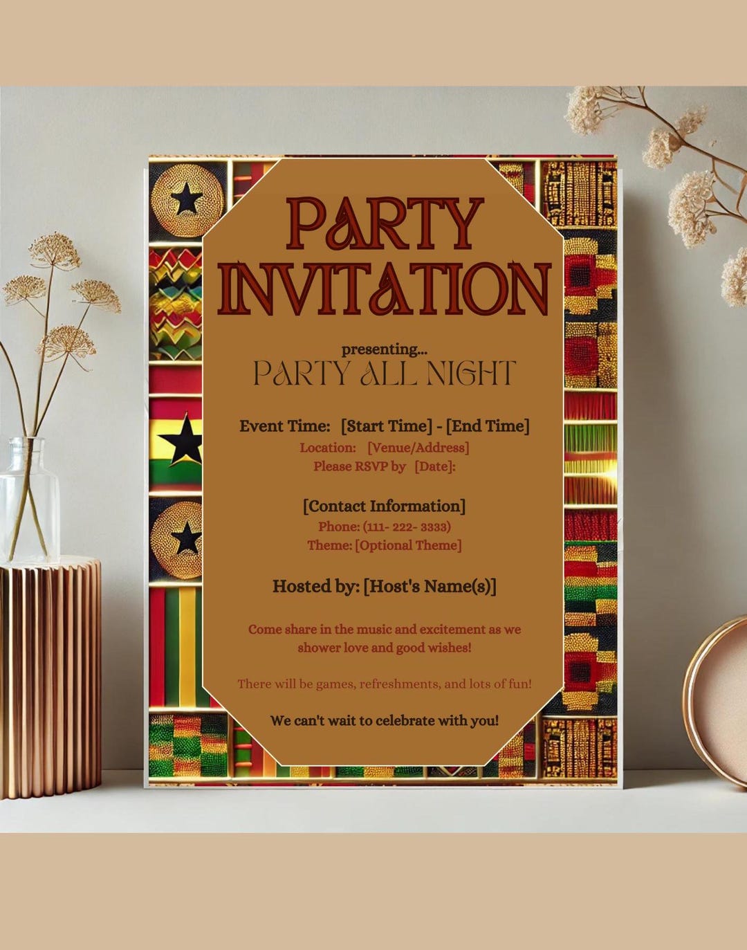 Elegant Ghana Theme African Party Invite Template Edit and Customise ...