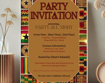 Elegant African Party Invite Template Edit and Customise Ghana Theme ...