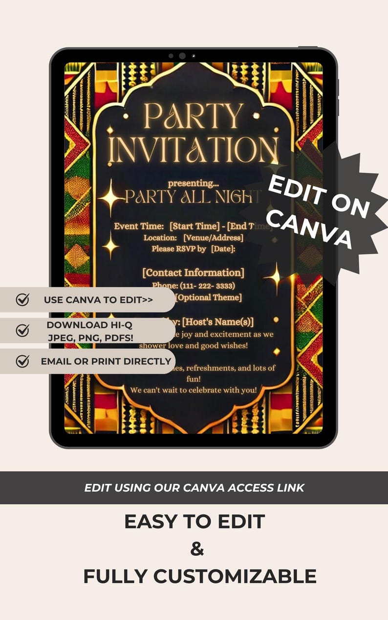 Elegant African Party Invite Template Edit and Customise Ghana Theme ...
