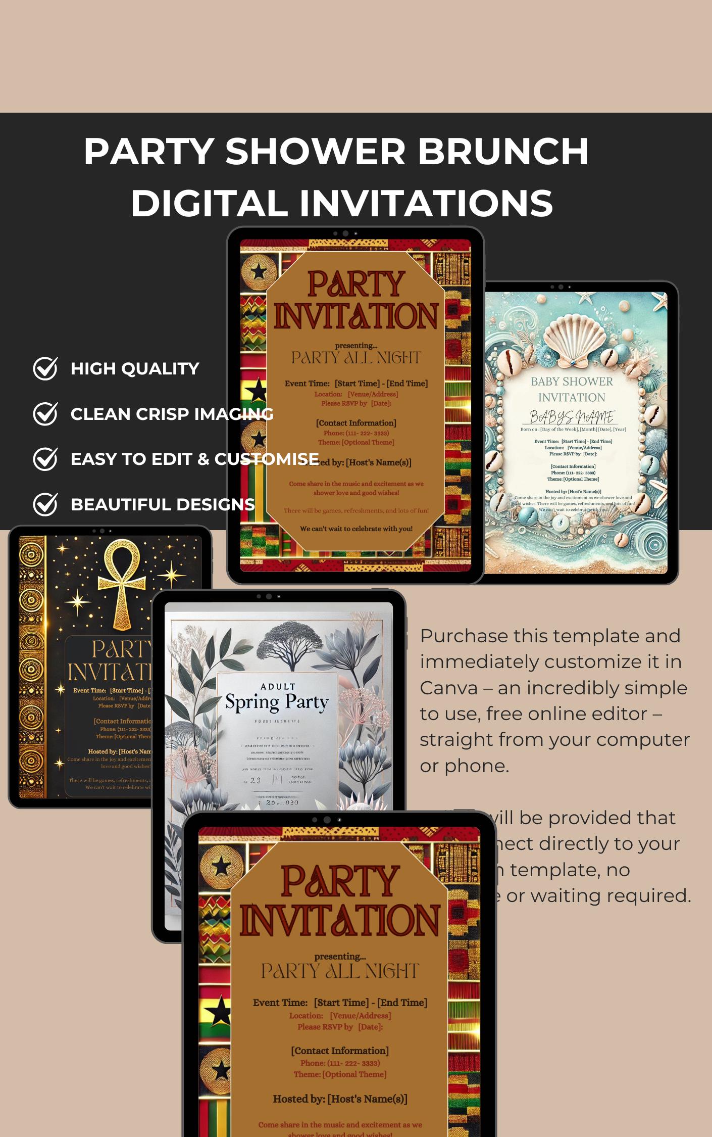 Elegant African Party Invite Template Edit and Customise Ghana Theme ...