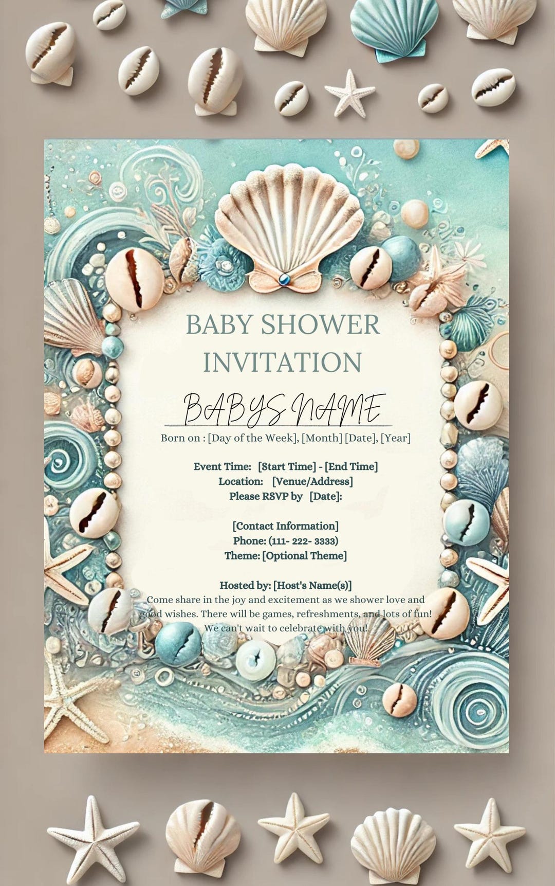 Elegant Seaside Ocean Party Invite Template Edit and Customise Digital ...