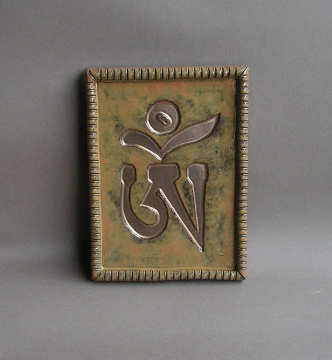 Om tibetan Version Imprinted in Gold on a Stoneware Hanging Tile - Etsy