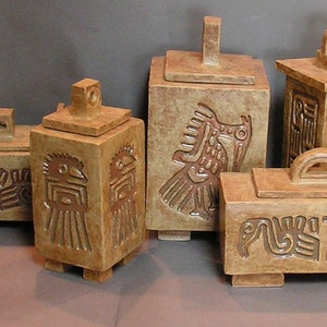 Lidded Stoneware Jar With Ancient Aztec Bird Design - Etsy