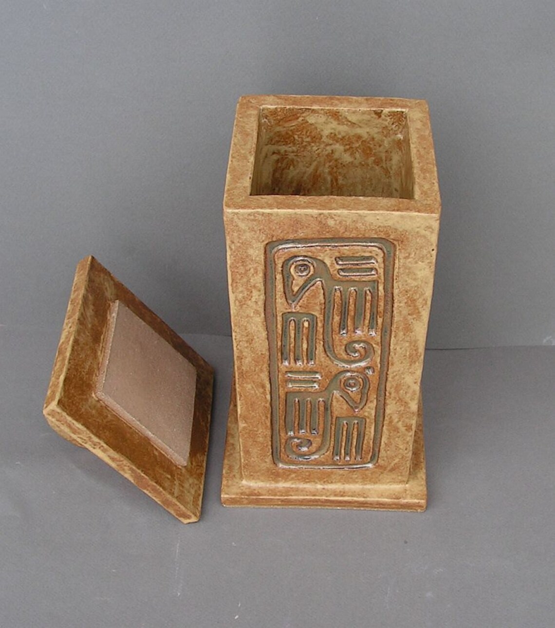 Lidded Stoneware Jar With Ancient Aztec Bird Design - Etsy