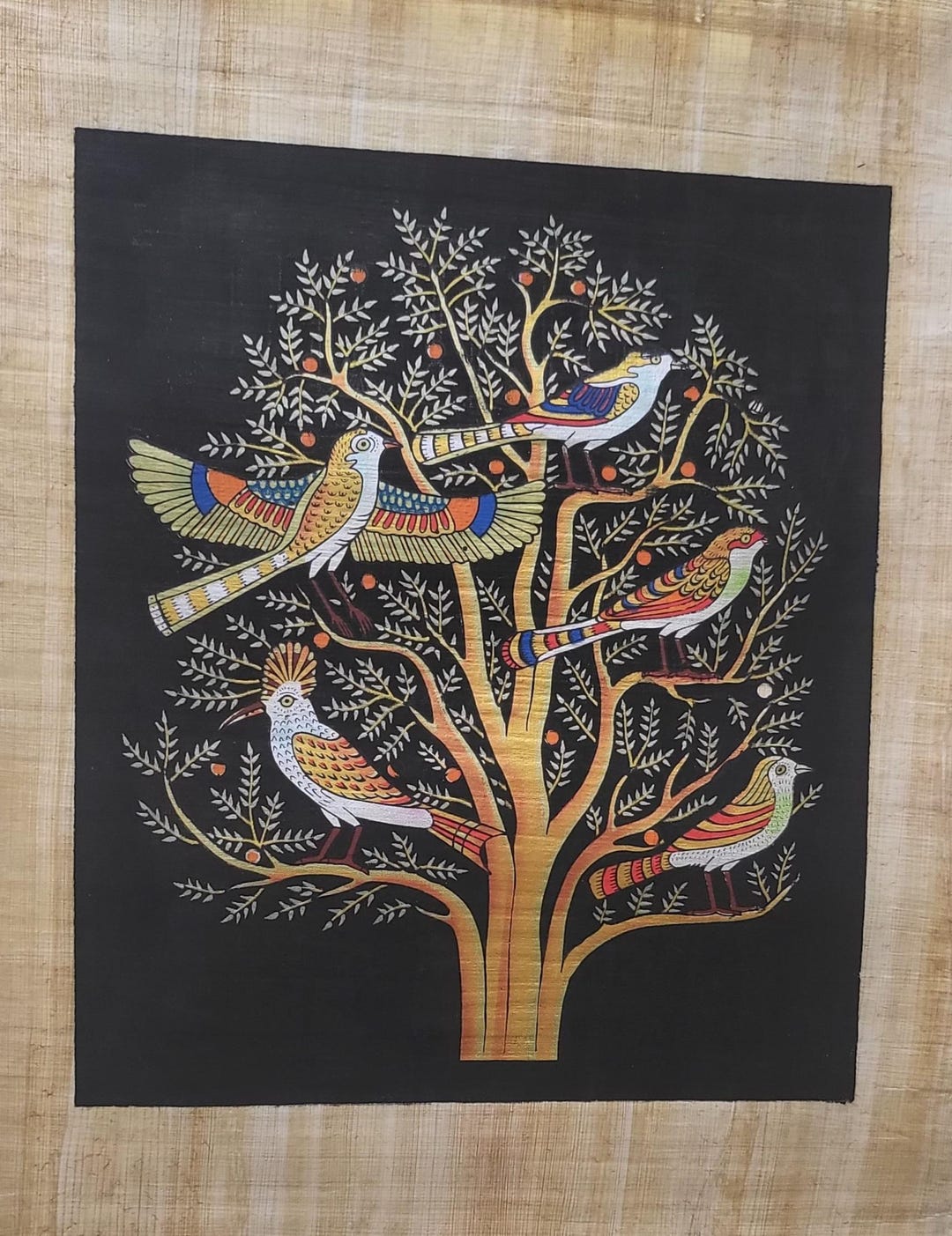 Hand Painted Tree of Life Papyrus Painting, the Birds Represent the ...