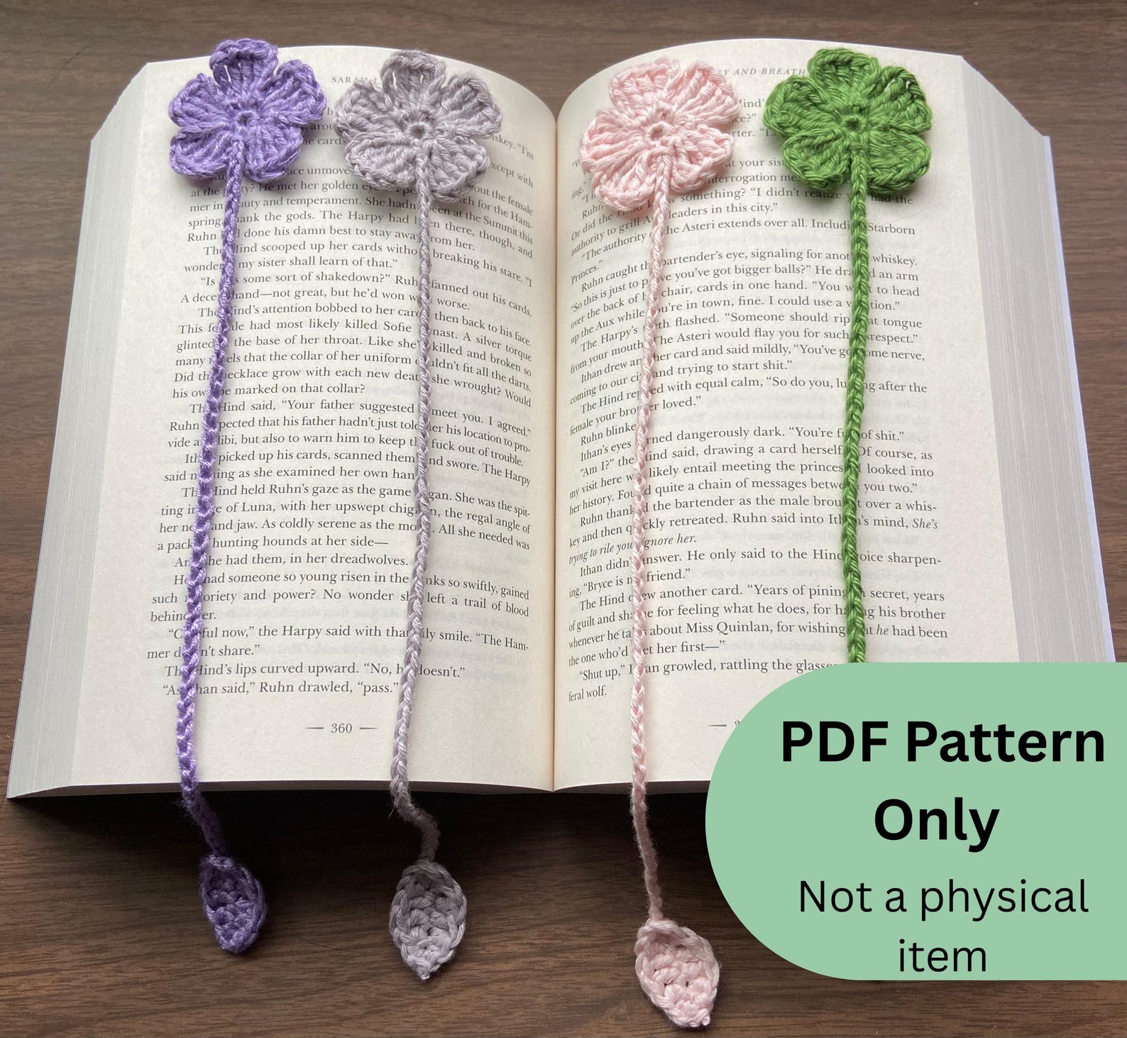 No-sew Flower Bookmark Crochet PATTERN, Monochromatic Daisy Bookmark ...