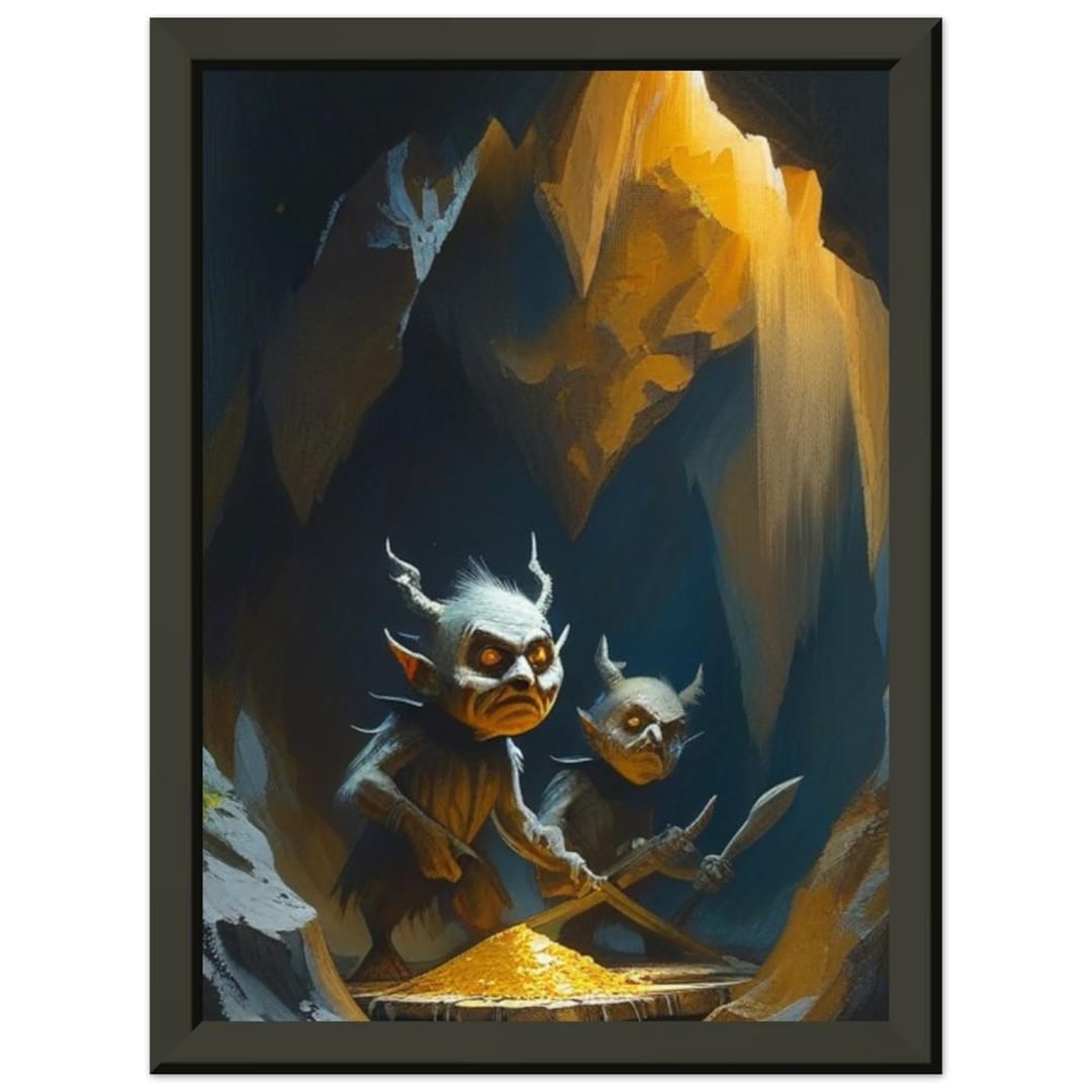Enchanting Goblins Cave Poster - Framed Artwork of Goblins & Gold ...
