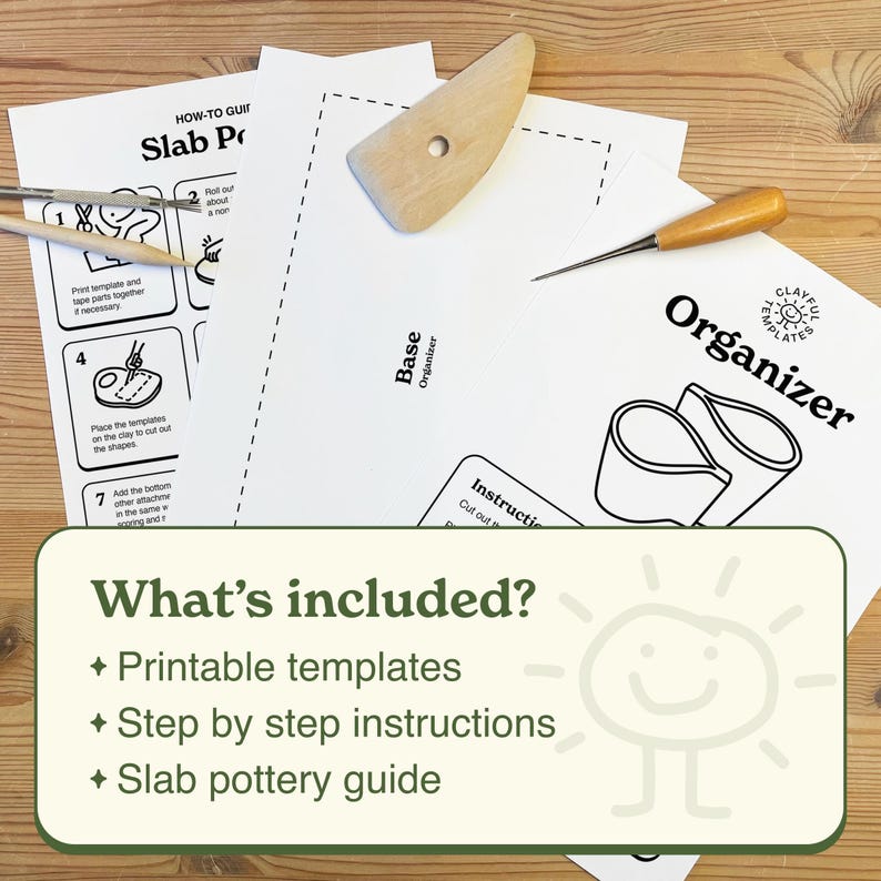 Ceramic Organizer Pottery Template, Printable Slab Clay Caddy, DIY Desk ...