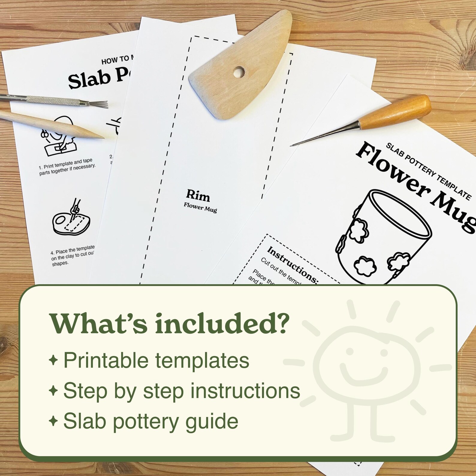 Flower Mug, Slab Pottery Template Printable PDF, Clay Handbuilding Mug ...