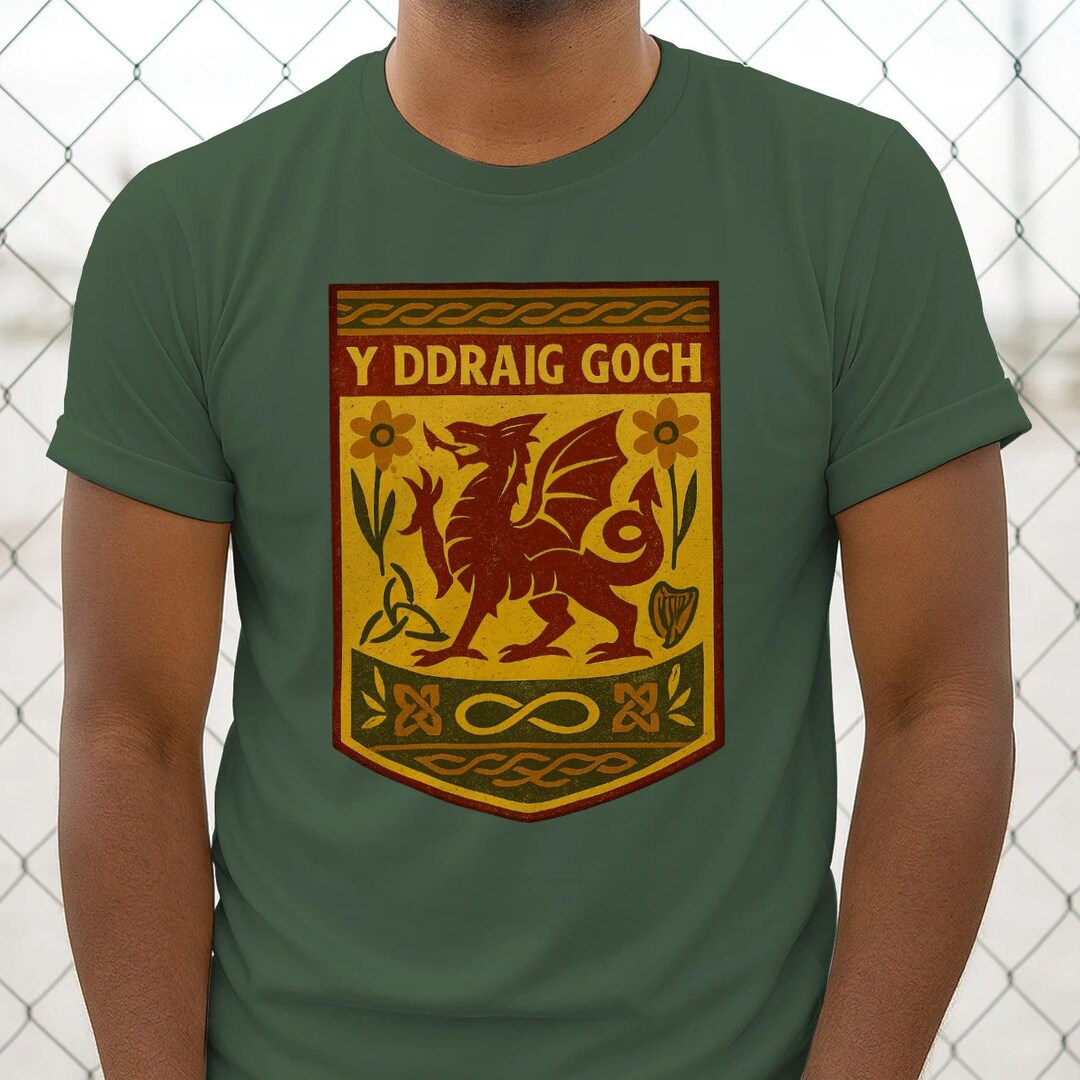 Y Ddraig Goch Shield T-shirt – Welsh Language Red Dragon Heritage Tee ...