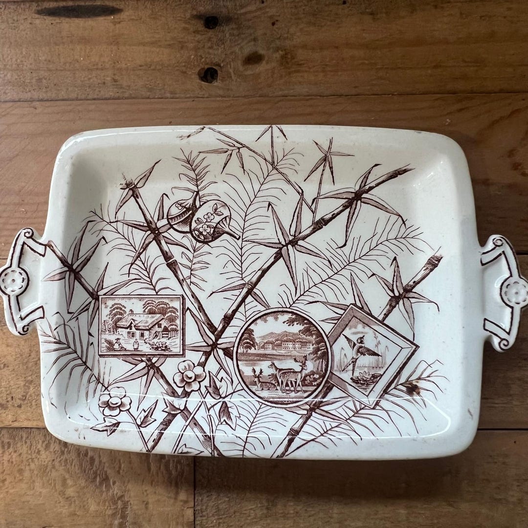 Victorian Transferware Serving Dish: Movement Bamboo Design - Etsy