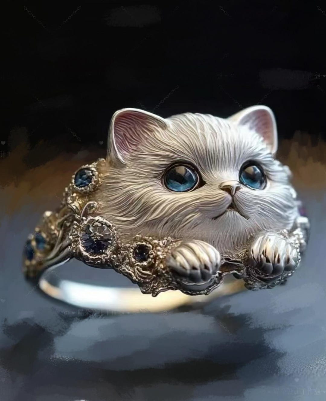 Custom 925 Sterling Silver Cat Ring With Blue Gemstone Accents ...