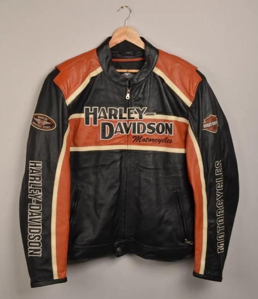 Harley Davidson Men's Classic Cruiser Biker Leather Jacket Genuine ...
